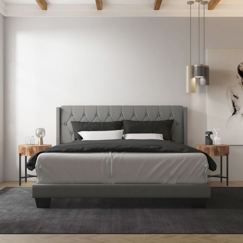 Gunner Light Grey Bed - Splendid Furnishings